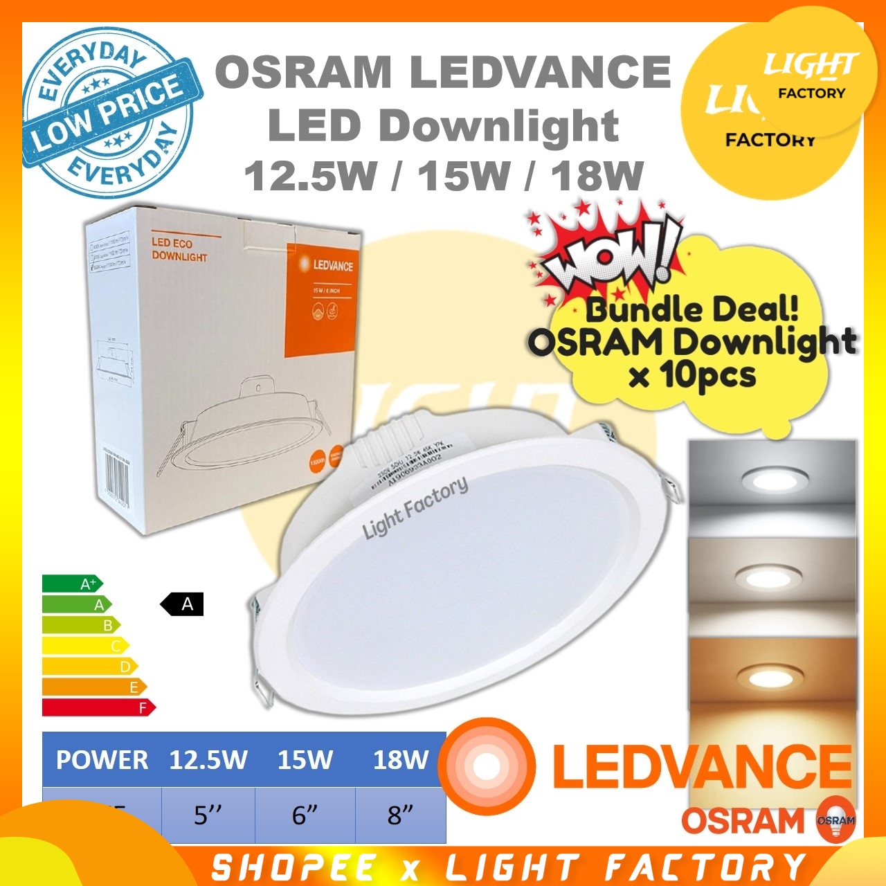 [SET 10pcs] OSRAM LED DOWNLIGHT LEDVANCE LED DOWNLIGHT 5" 12.5W / 6 ...