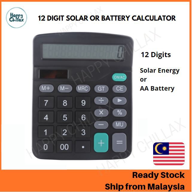 12 Digit Solar Sun Power or Battery Electronic Calculator | Shopee Malaysia