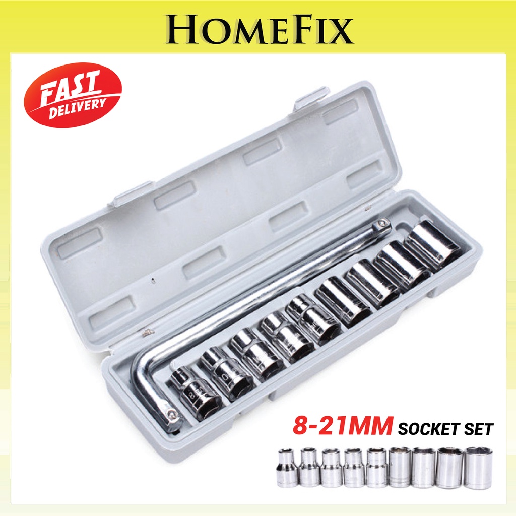 10PCS 8MM - 21MM 1/2'' L Type Spanner Box Socket Set Box Set Spanner ...