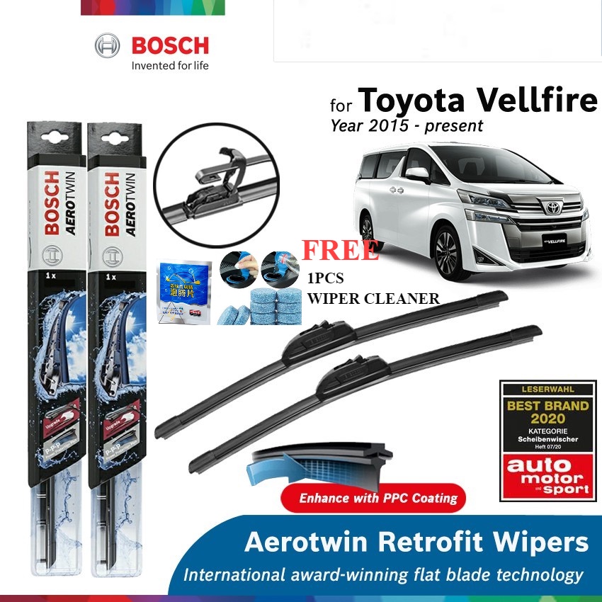 Bosch Aerotwin Retrofit U Hook Wiper Set for Toyota Vellfire (28"/14") (FREE WIPER CLEANER ...