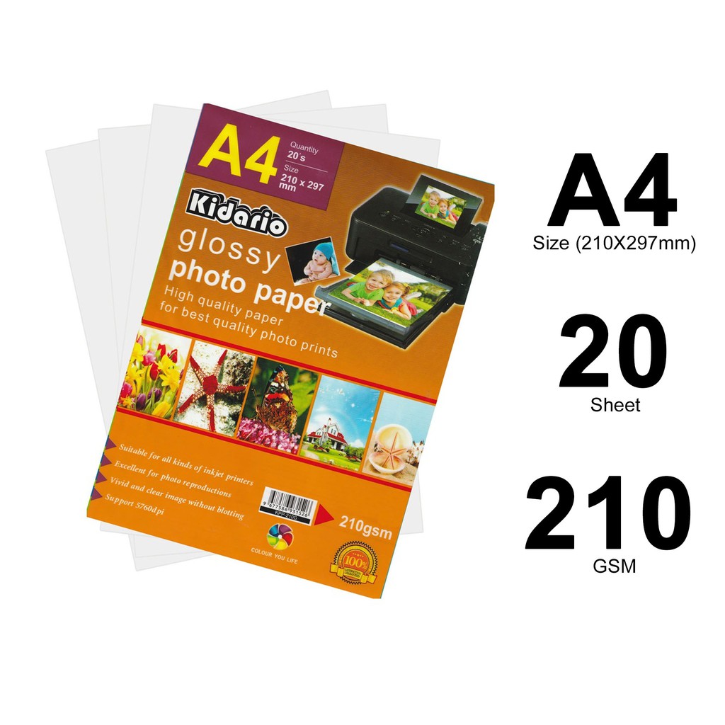 Kidario 210GSM A4 Size Glossy Photo Paper (20's) | Shopee Malaysia