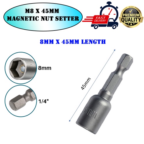 M8 X 45MM MAGNETIC NUT SETTER (HEAVY-DUTY) MAGNETIC SOCKET BIT Hexagon ...