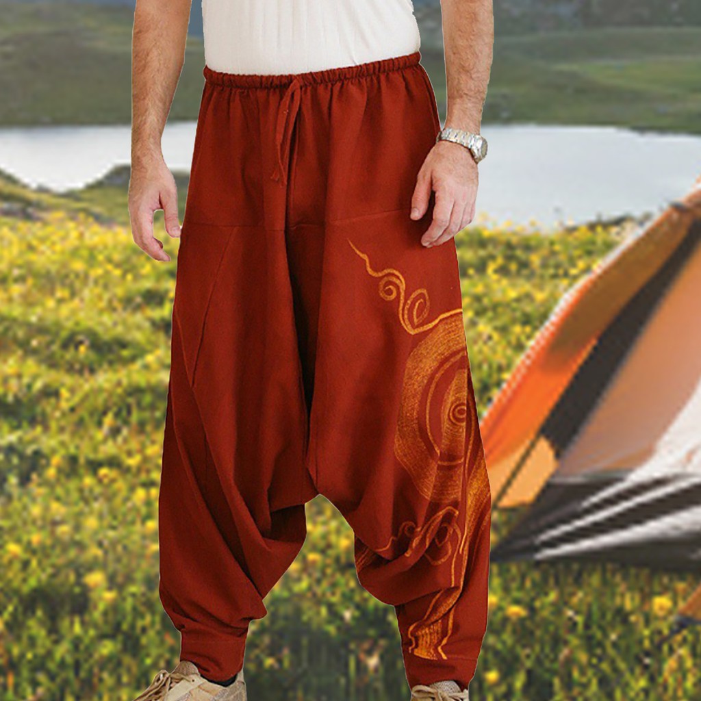 Bubu Men Casual Harem Pants Summer Yoga Baggy Aladdin Hippie Spiral