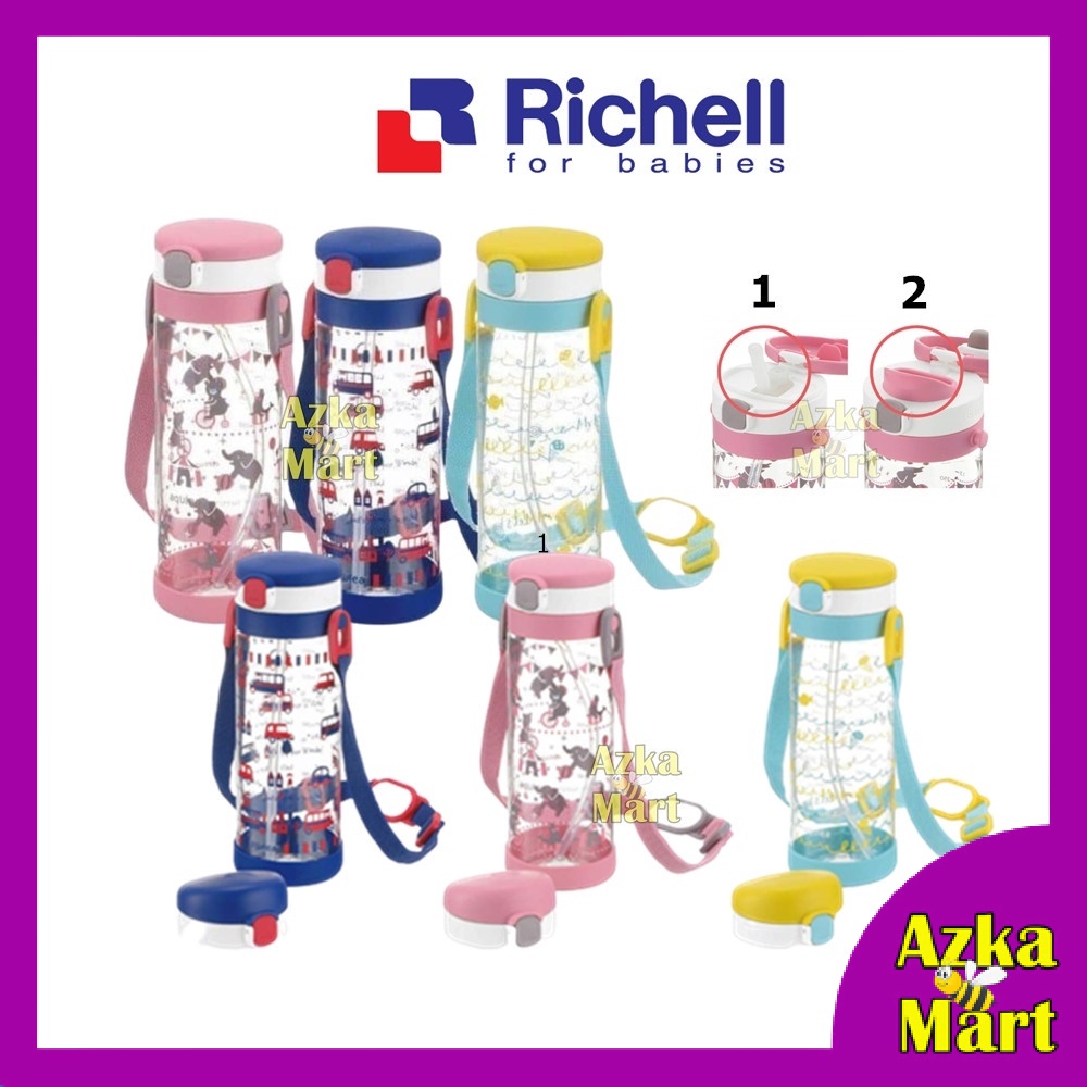 Richell AQ Clear Straw Bottle Mug 450ml ( Add on Drinking Cap Become ...