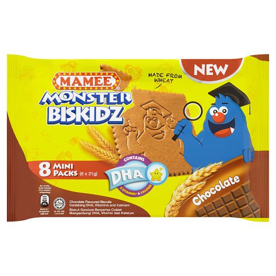 MAMEE MONSTER BISKIDZ CHOCOLATE FLAVOURED BISCUITS MINI PACKS (8X21G ...