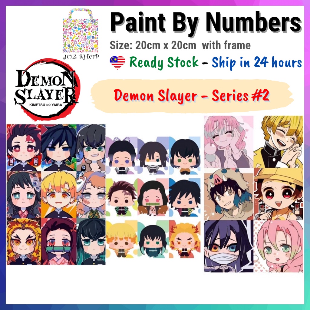 JuzShop Paint by Numbers Demon Slayer - Anime (20x20 cm) - DIY Canvas ...