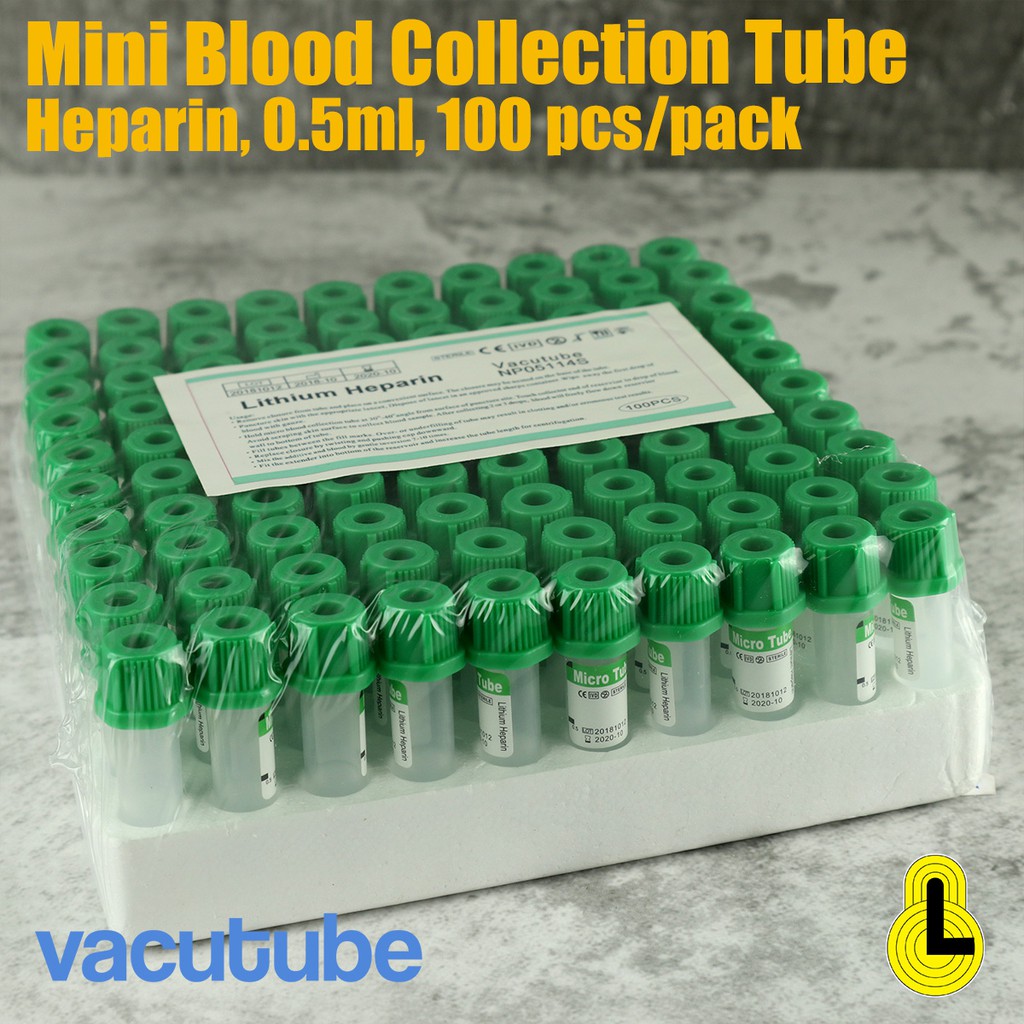Mini Blood Collection Tube Heparin 0.5ml 100 tubes/rack Vacutube ...