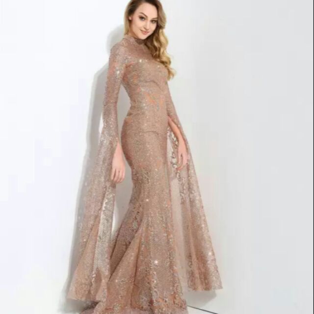Evening Dress Long Sleeves Glitter Long Dress Viral Baju Dinner ...