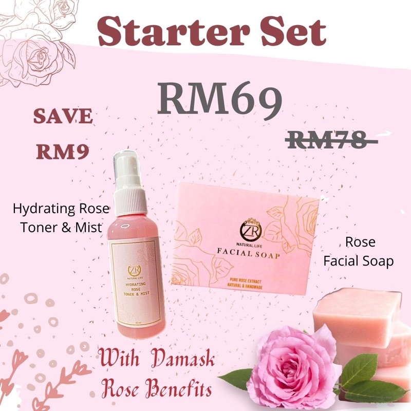 Zety Roses Starter Set (Cleanser Facial Soap + Hydrating Rose Toner ...