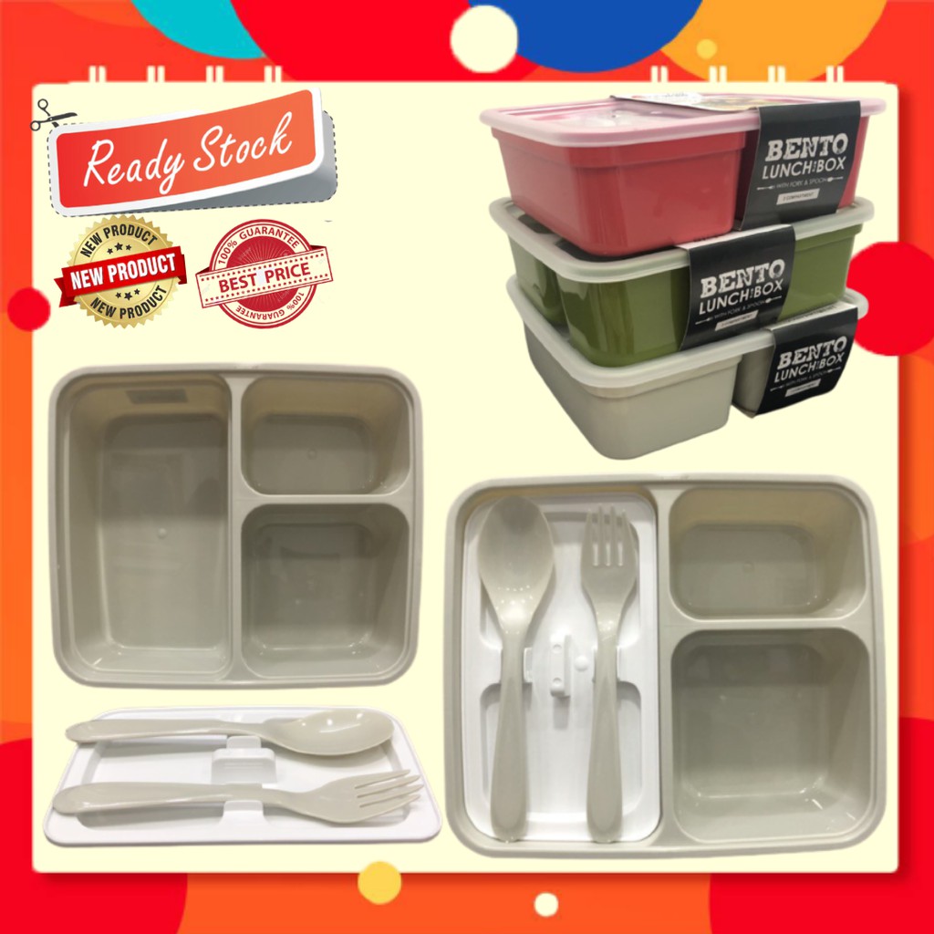[Ready Stock ]Elianware Healthy Bento Lunch Box 3 Compartments - Bekas ...
