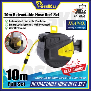 ISANO 10M AUTO Rewind Wall Mounted Retractable Garden Water Hose Reel ...