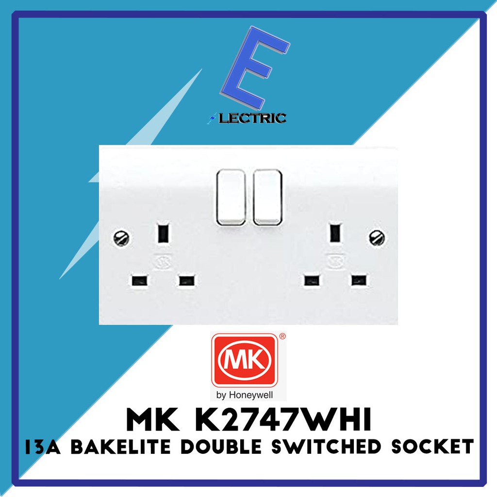 MK K2747WHI 13A Bakelite Double Switched Socket | Shopee Malaysia
