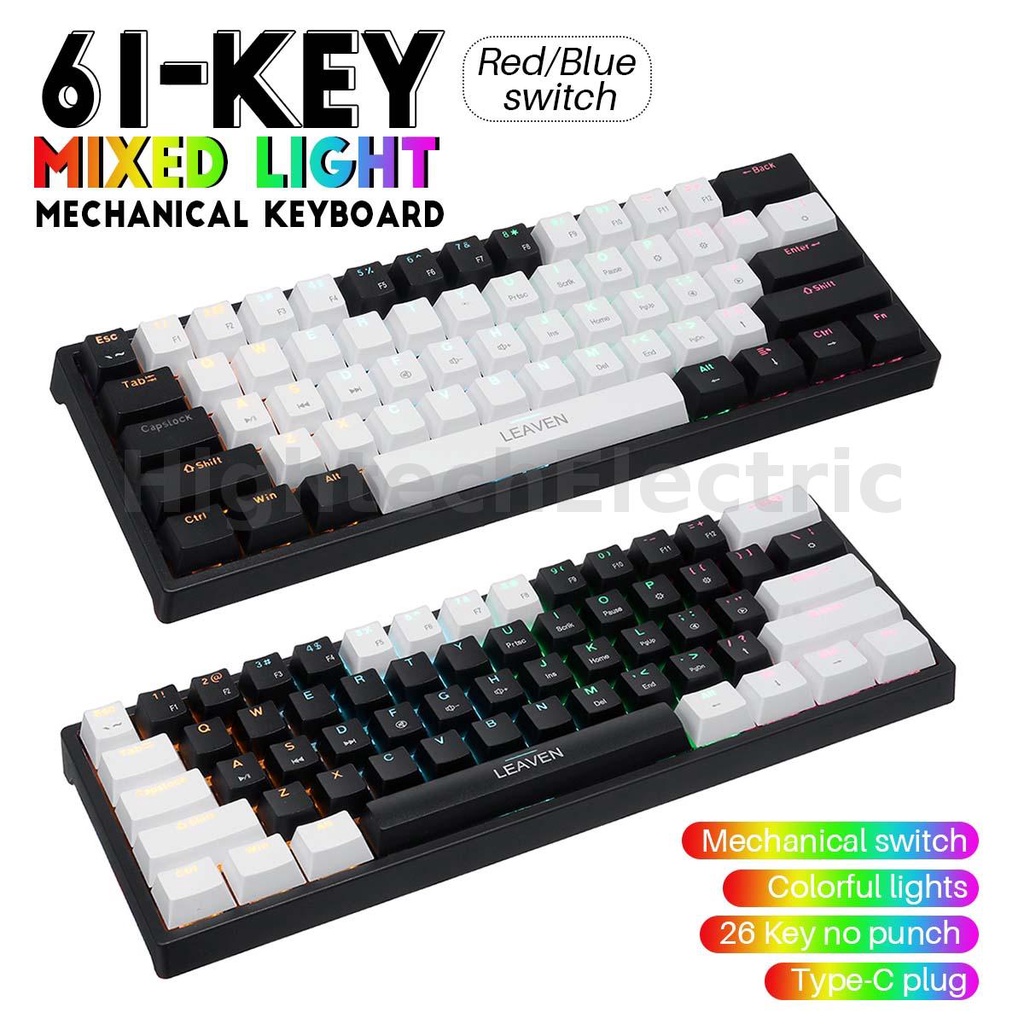 LEAVEN K620 Mechanical Keyboard 61 Key PBT Translucent Dual-Color ...
