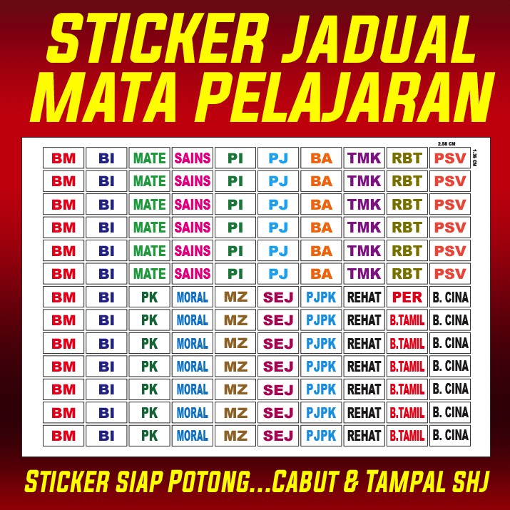 REQUEST STICKER MATA PELAJARAN UNTUK JADUAL KELAS | Shopee Malaysia