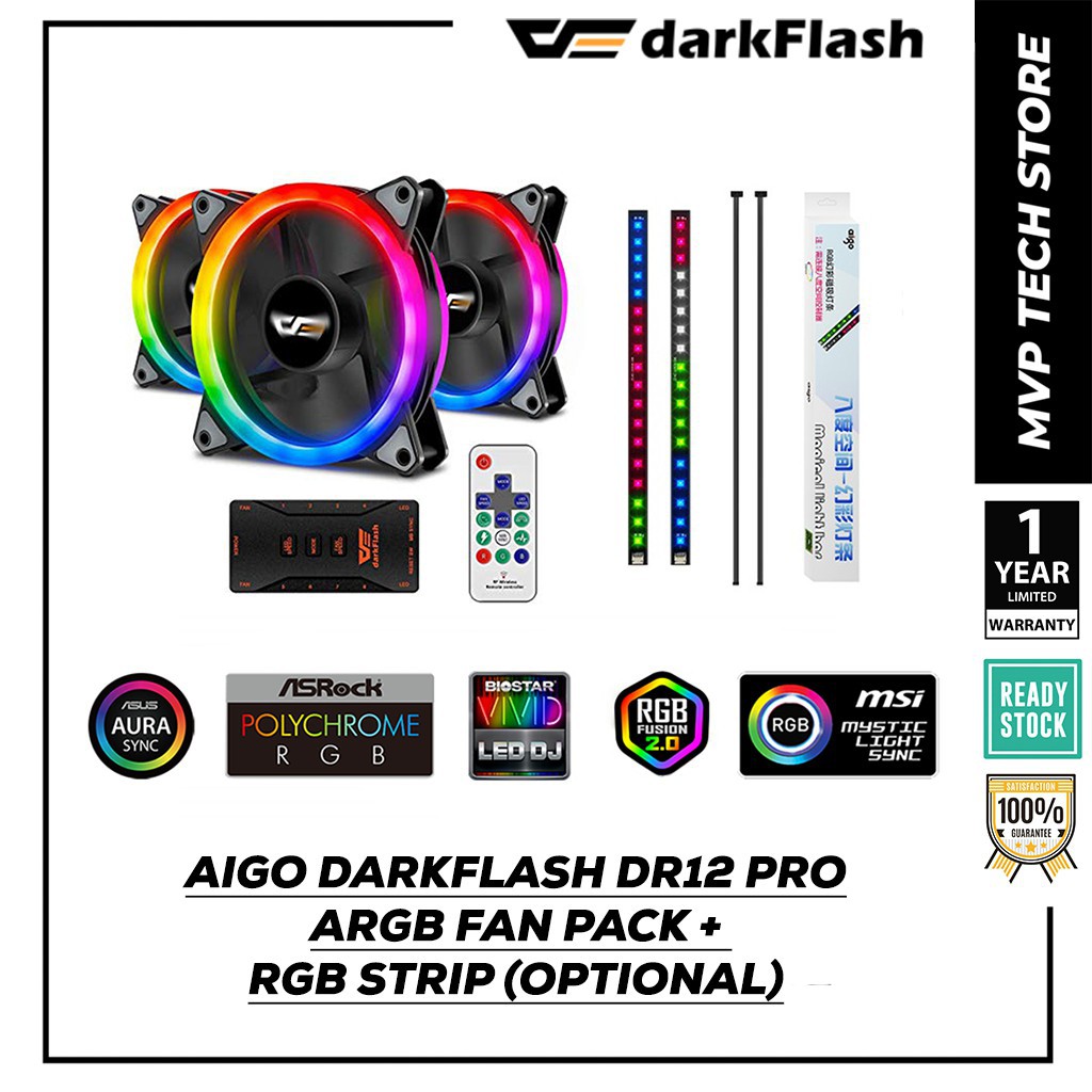 Aigo darkflash dr12 pro double ring 3in1 argb case fan + rgb strip ...