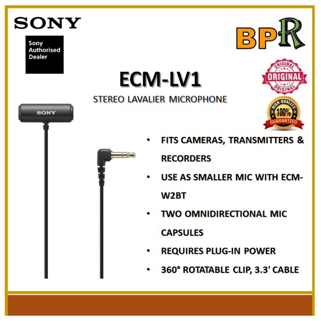 Sony ECM-LV1 Compact Stereo Lavalier Microphone with 3.5mm TRS ...