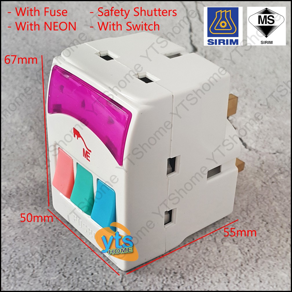 3 Way Adaptor Adapter With Switch Switches Extension Socket Switch Plug ...