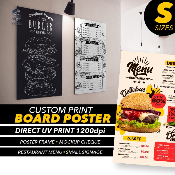 BOARD POSTER Restaurant Menu Signage Mockup Cheques CUSTOM Print PVC ...