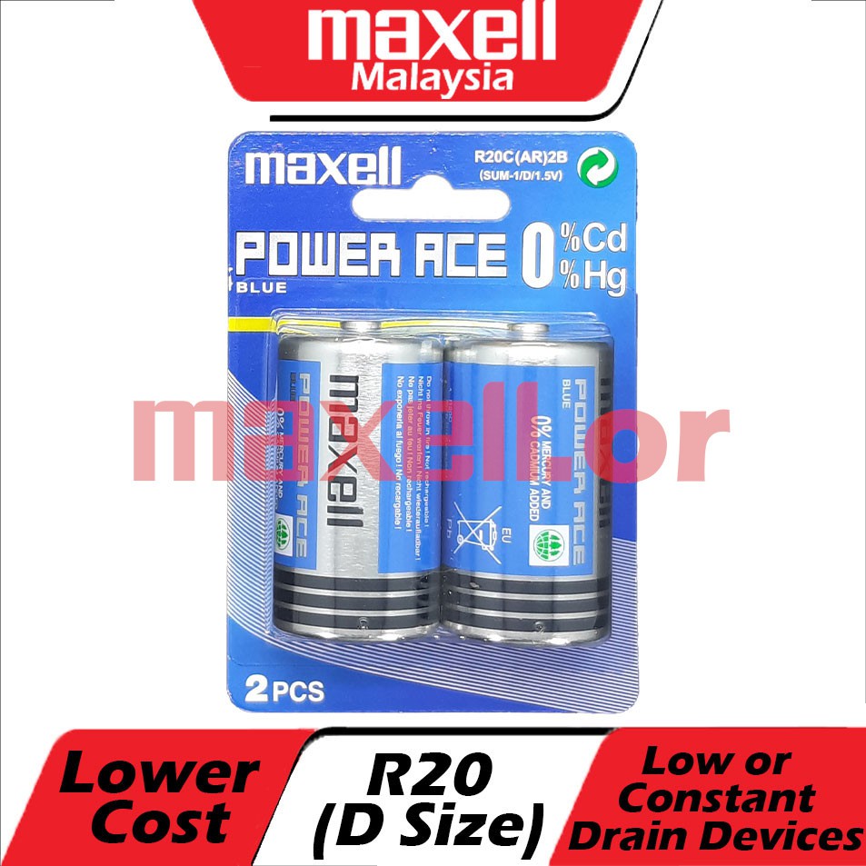 (Original) Maxell R 20 Heavy Duty Super Power Ace D Size Battery ( 2pcs ) | Shopee Malaysia