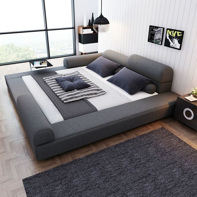 Nordic fabric tatami double bed master bedroom modern minimalist light ...