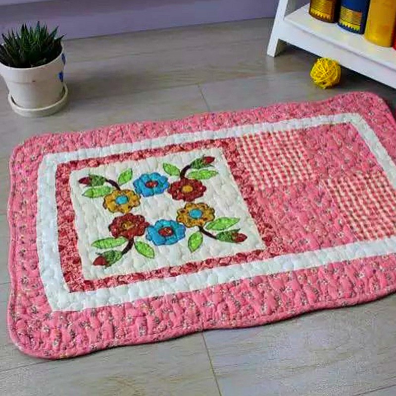 Maylee Patchwork Cotton Floor Mat Small Round Flower Pink 40*60 ...