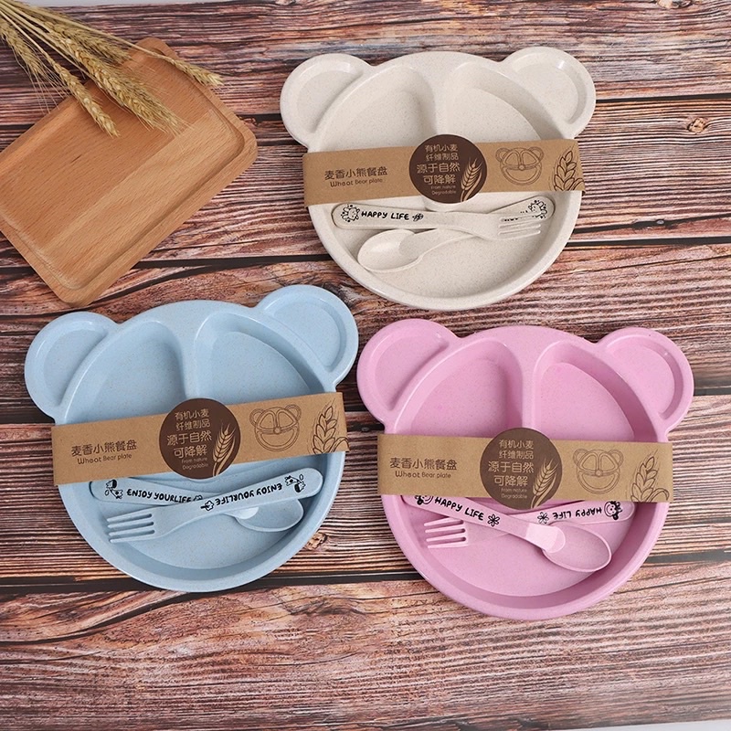Set Pinggan Makan Budak Kanak Kanak Baby Kids Rice Husk Plate With ...