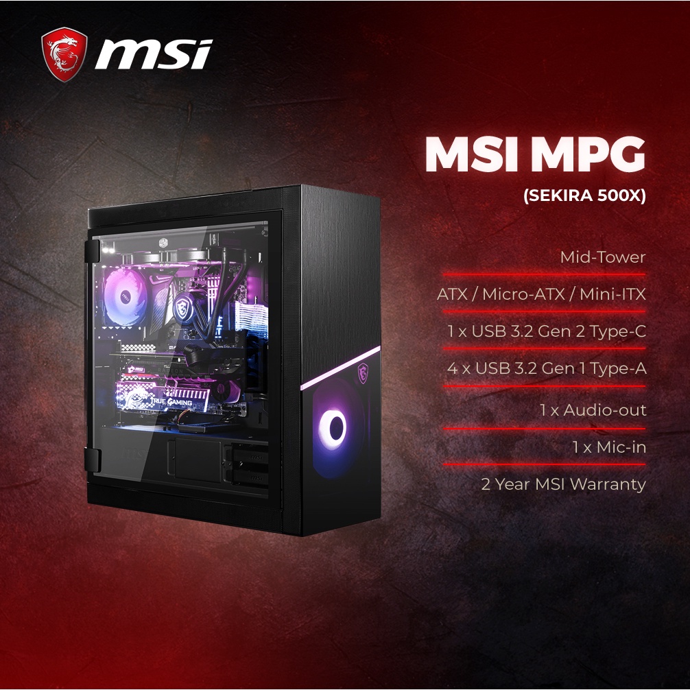 MSI MPG Sekira 500X Mid Tower Desktop Casing | Shopee Malaysia