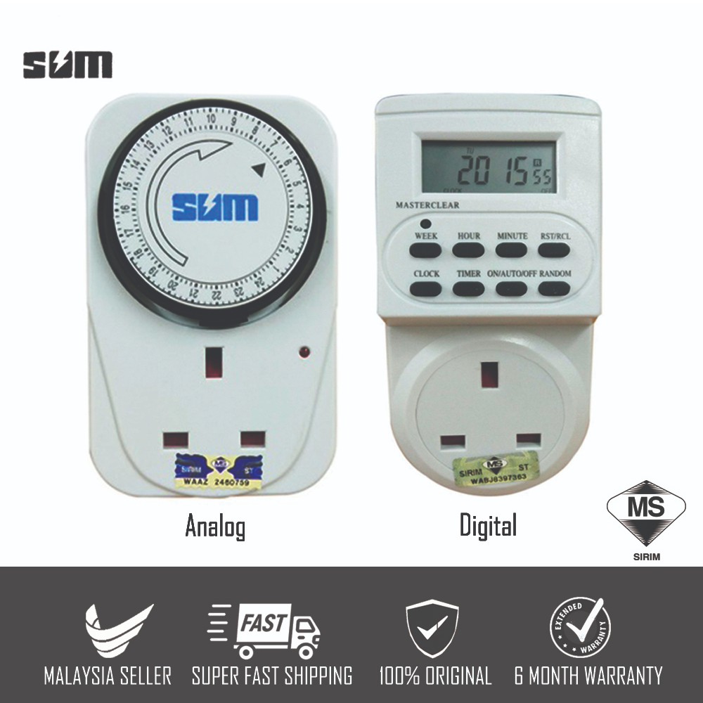 SUM 24 Hours 3 Pin Plug In Timer (Digital/Analog) | Shopee Malaysia