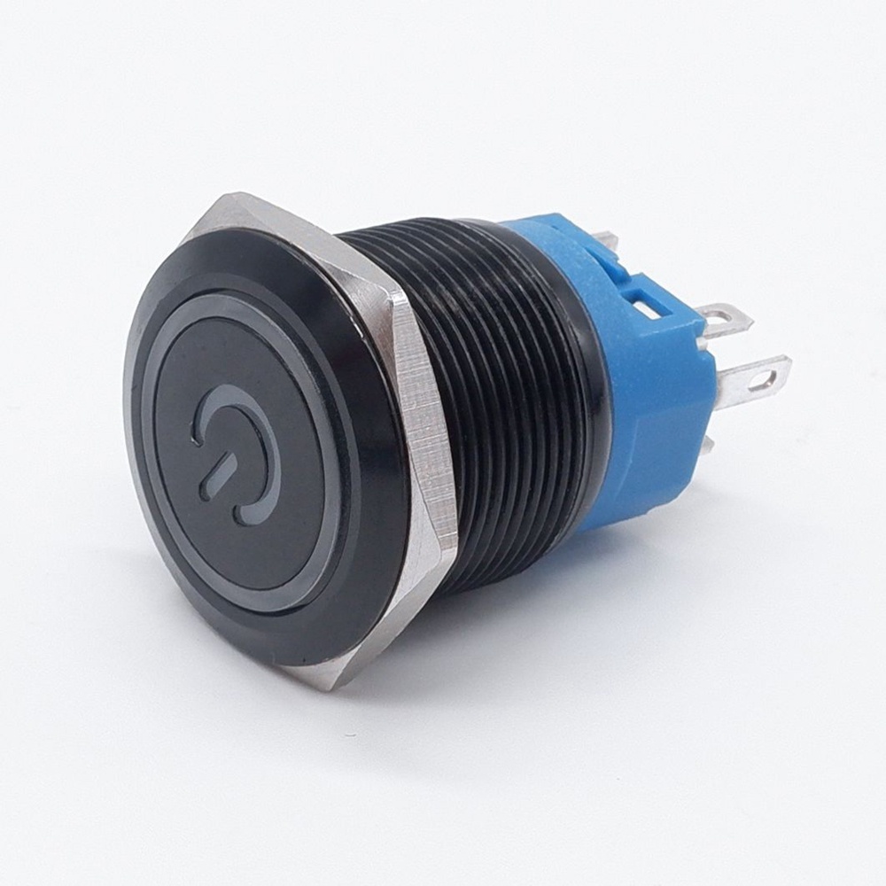 22mm Black Push Button Switch Waterproof illuminated Led Light Metal Flat Momentary Switches ...