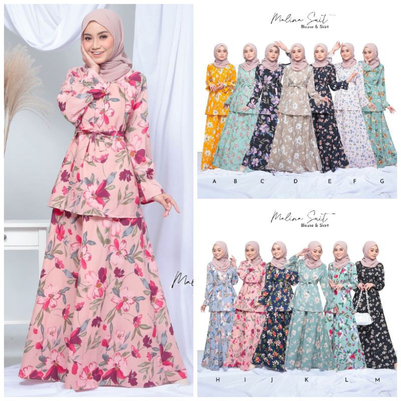 Malina Suit 752! Set blouse dan skirt! Baju Kurung Moden! Mini Kurung! Peplum! Kurung floral ...