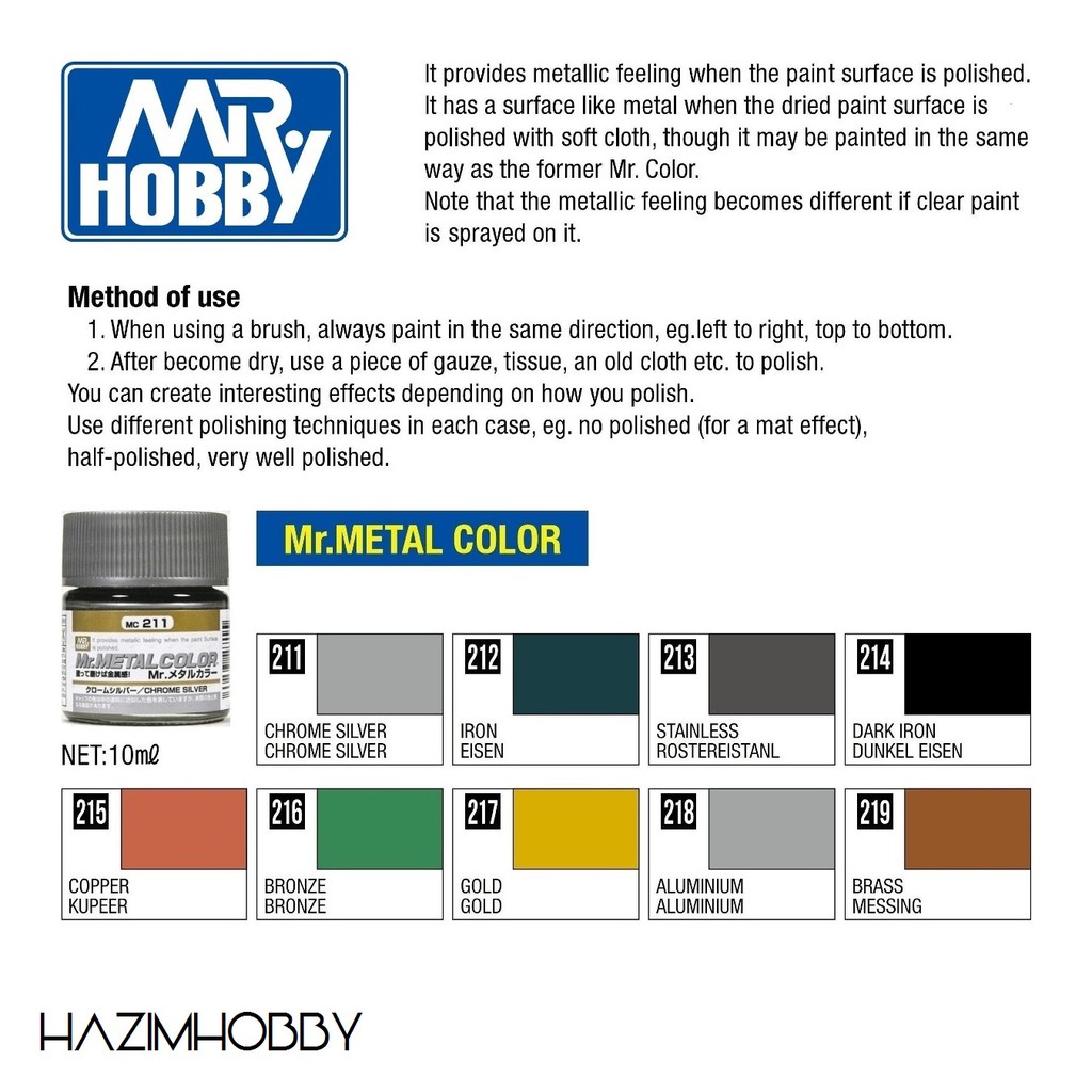 MR METAL Color 10ml MC211-MC219 - MRHOBBY MRCOLOR | Shopee Malaysia