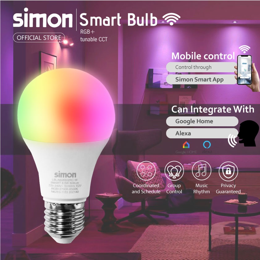 SIMON LED SMART E27 WIFI BULB A60 9W RGB & TUNABLE | Shopee Malaysia