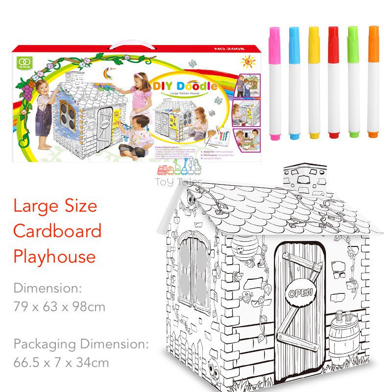 DIY Colouring Large Cardboard House [Up to 100cm- 6 Markers] Kids ...