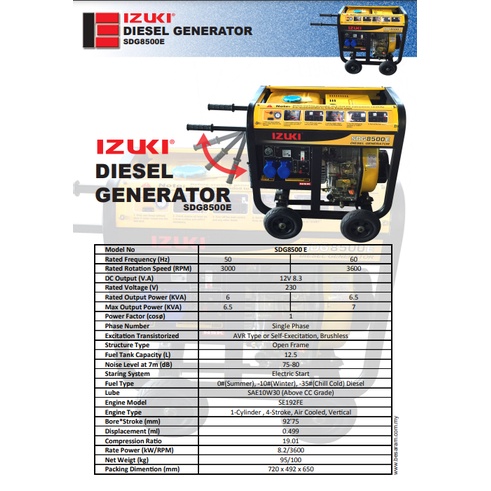 Izuki SDG8500E 6KVA Open Type Diesel Generator | Shopee Malaysia