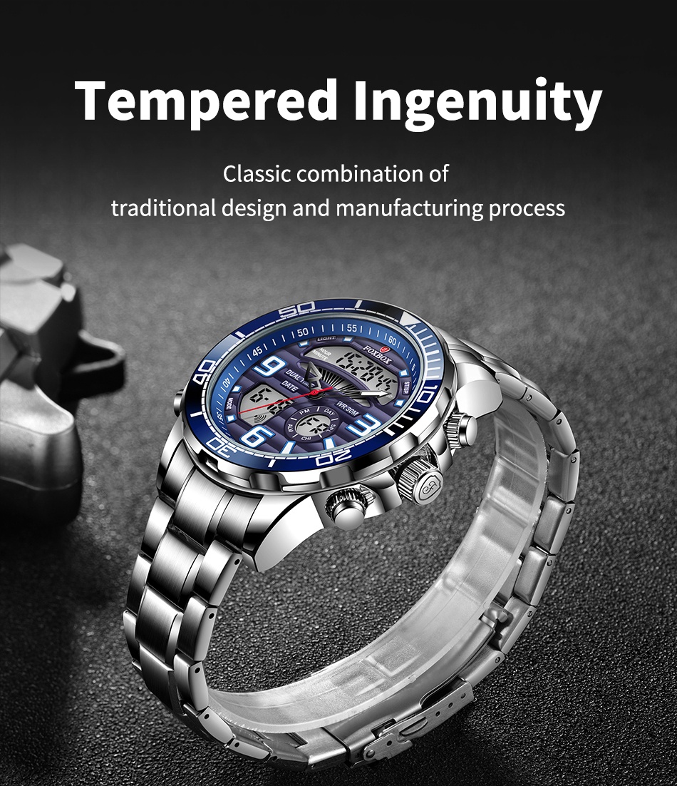 LIGE Jam tangan lelaki FOXBOX0007 Fashion Waterproof Stainless Steel ...