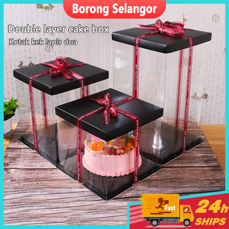 🔥【ready stock】🔥TWO tier Transparent cake box Without Ribbon gift cake ...