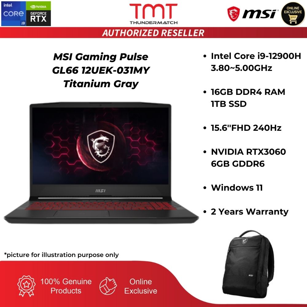 MSI Gaming Pulse GL66 12UEK-031MY Laptop | i9-12900H | 16GB RAM 1TB SSD ...