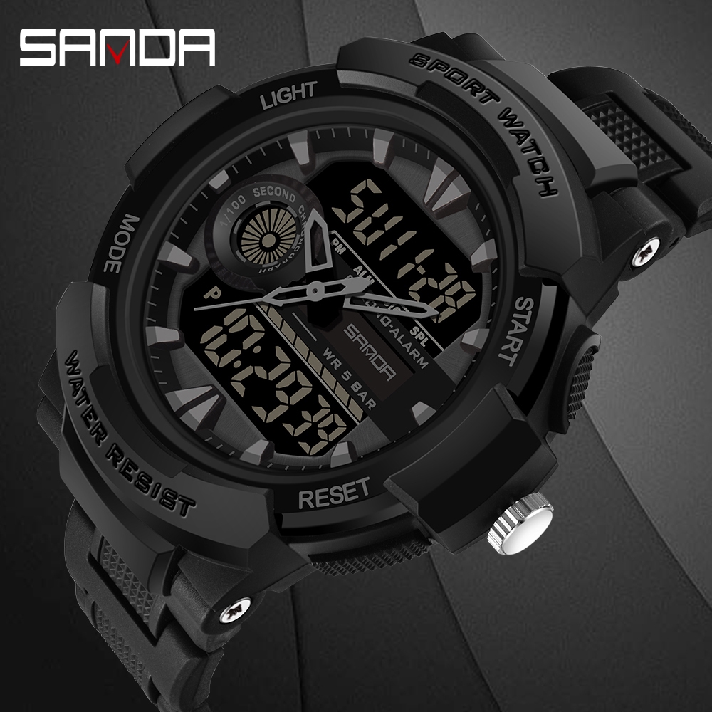 SANDA Original Men Watch Multifunction Dual Display Men's Sports Watch ...