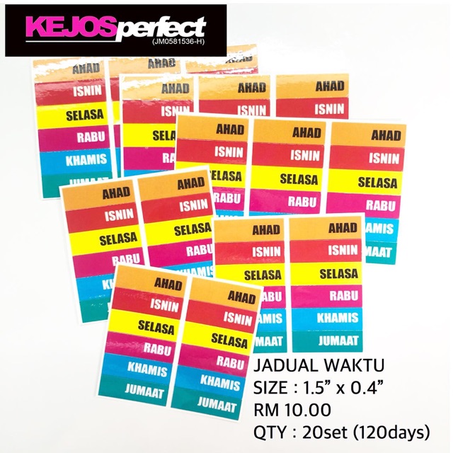 LABEL PELEKAT JADUAL WAKTU BUKU SEKOLAH (1set 120days) | Shopee Malaysia