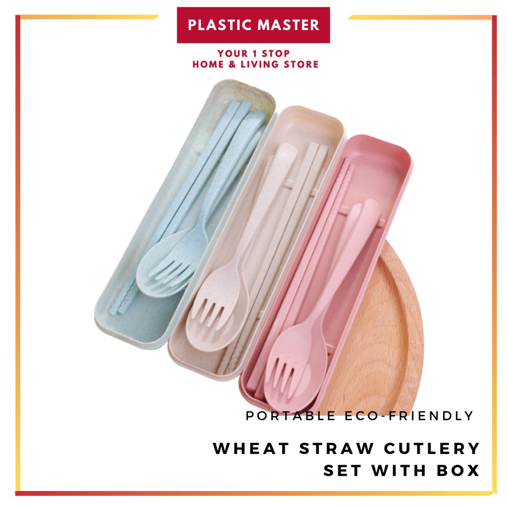Biodegradable Wheat Straw Cutlery Set With Box Multiuse Dinnerware ...