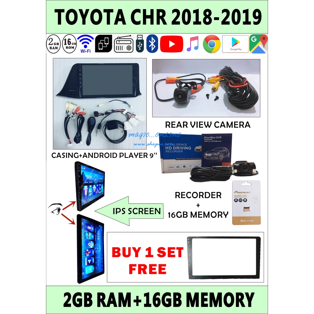 TOYOTA CHR 2018-2019 1 SET CAR PLAYER(ANDROID PLAYER 9''+CASING+REVERSE ...