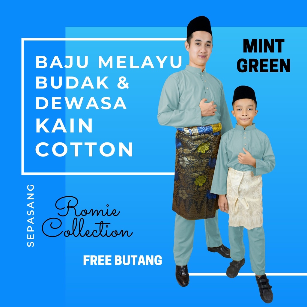 BAJU MELAYU SLIM FIT COTTON MINT GREEN SEPASANG - BAJU RAYA SEDONDON ...