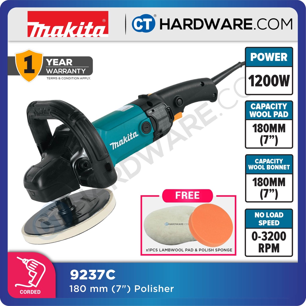 Makita 9237C Corded Premium Polisher 180mm (7") | 1200W for Car ...