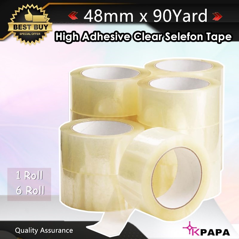 48mm x 90Yard High Adhesive Clear Opp Cellophane Selefon Tape | Shopee ...
