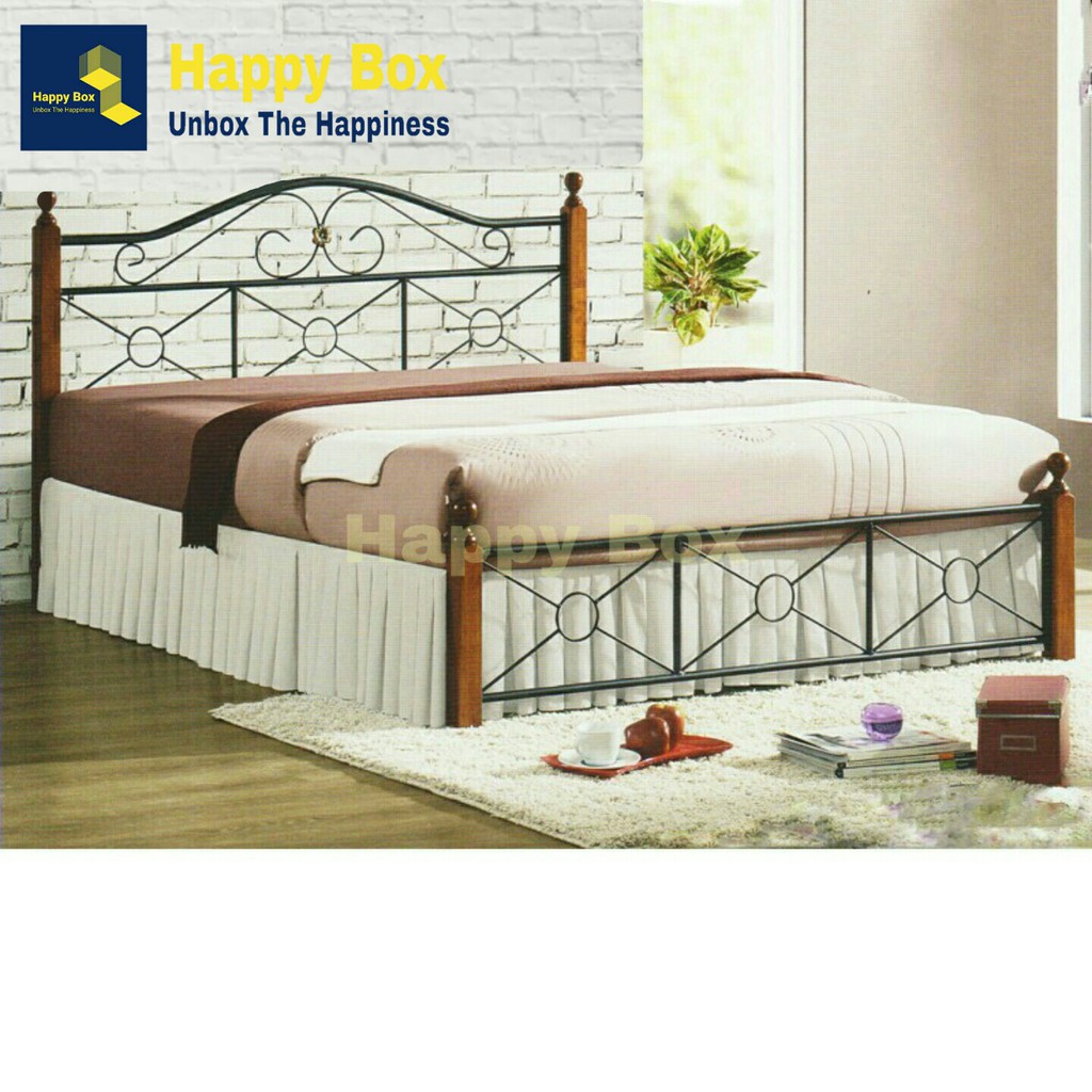 Happy Box Furniture Metal Bed With Solid Wood Post King Size Bed ...