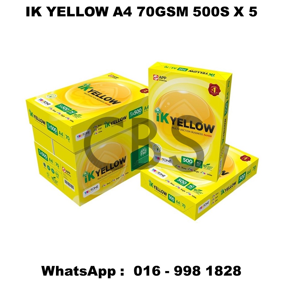 Ik Yellow A4 Paper 70gsm 500sheets White Printing Photocopy Cetak Copy Office Home School ...