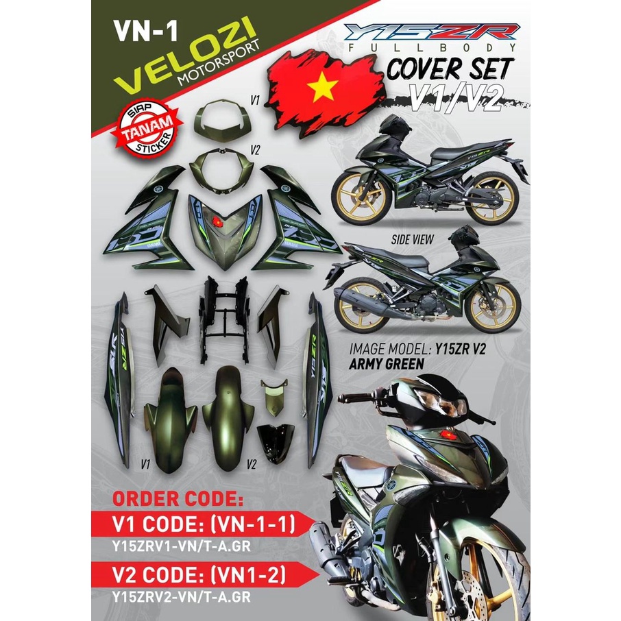 COVERSET YAMAHA Y15 YSUKU Y15ZR V1 V2 VIETNAM VERSION VN1 ARMY GREEN ...
