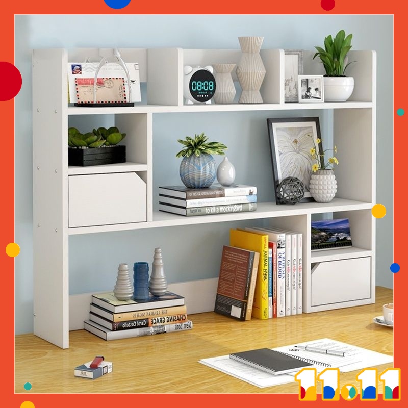 Multilayer desk organizer book shelf office tabletop storage drawer ...