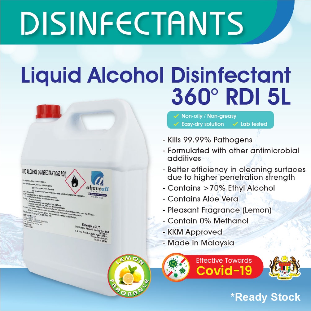 Liquid Alcohol Disinfectant 360 RDI 70-75% Ethyl Alcohol (Lemon Scent ...