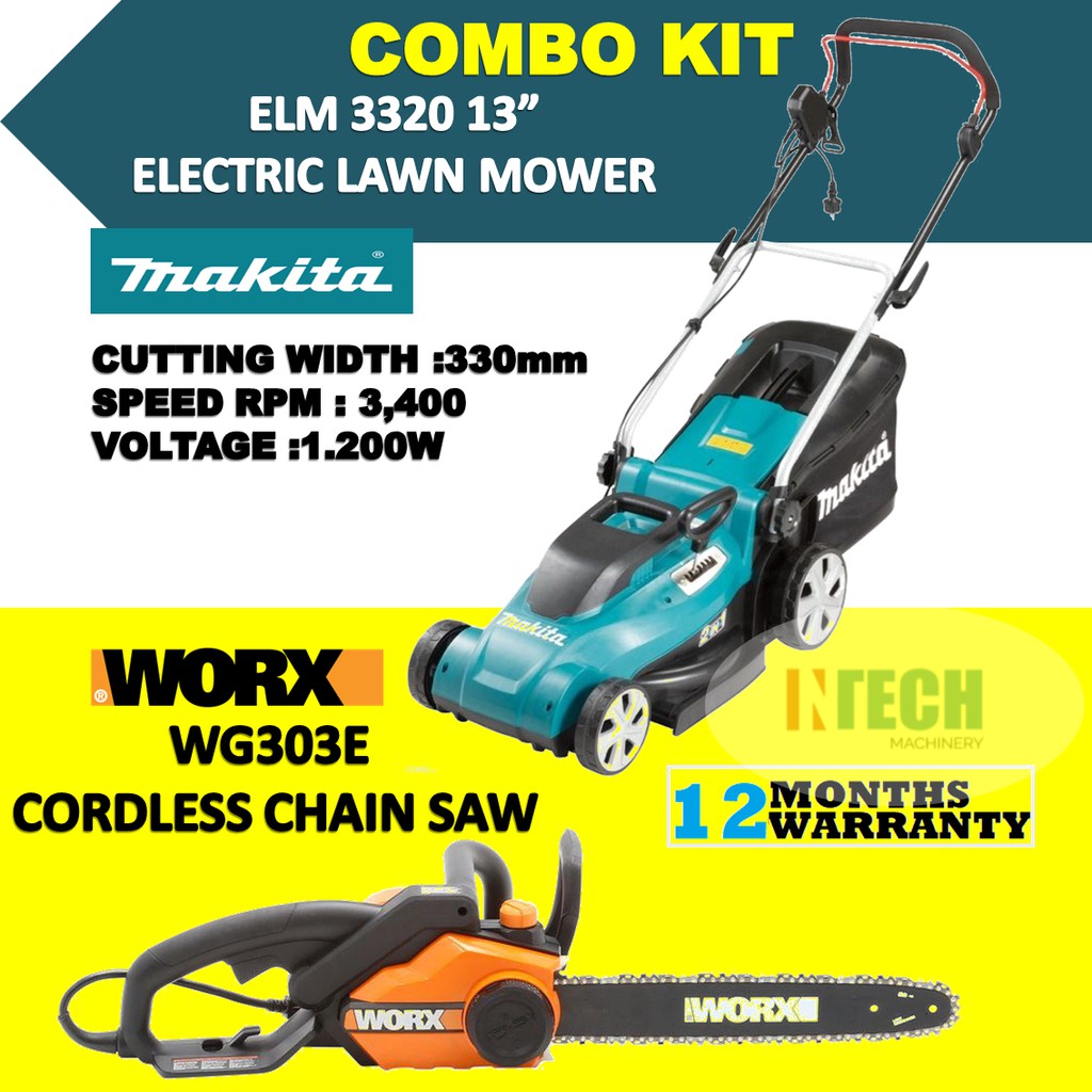 MAKITA ELM3320 330MM (13 ) ELECTRIC LAWN MOWER (ELM 3320) C/W WORX ...